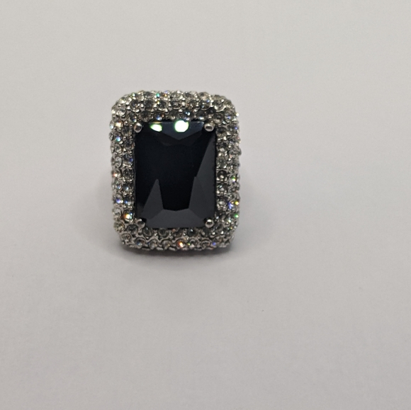 Jewelry | Black Stone Faux Diamond Statement Ring | Poshmark